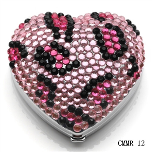 Pink&Black Leopard Crystal Rhinestone Metal Compact Mirror