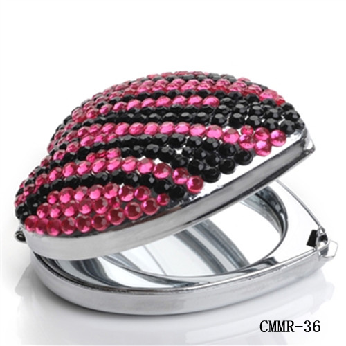 Black&Pink ZebraRhinestone Heart Compact Mirror