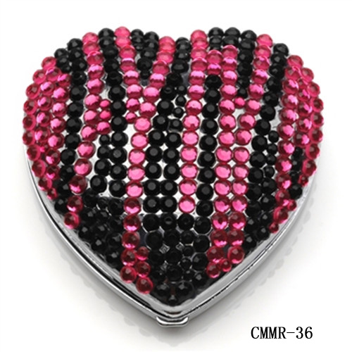 Black&Pink ZebraRhinestone Heart Compact Mirror