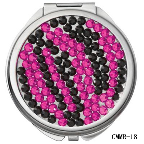 Pink& Black Zebra Crystal Rhinestone Compact Mirror
